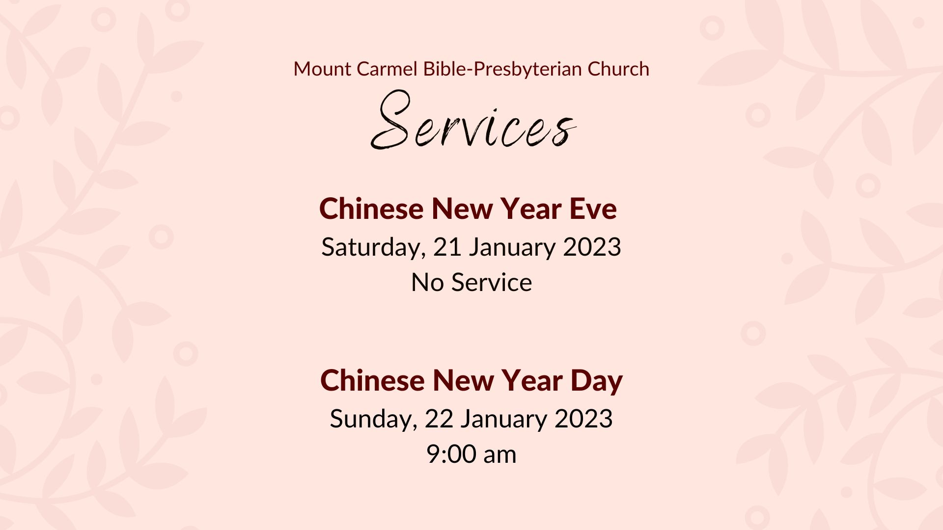 Service timings during Chinese New Year
